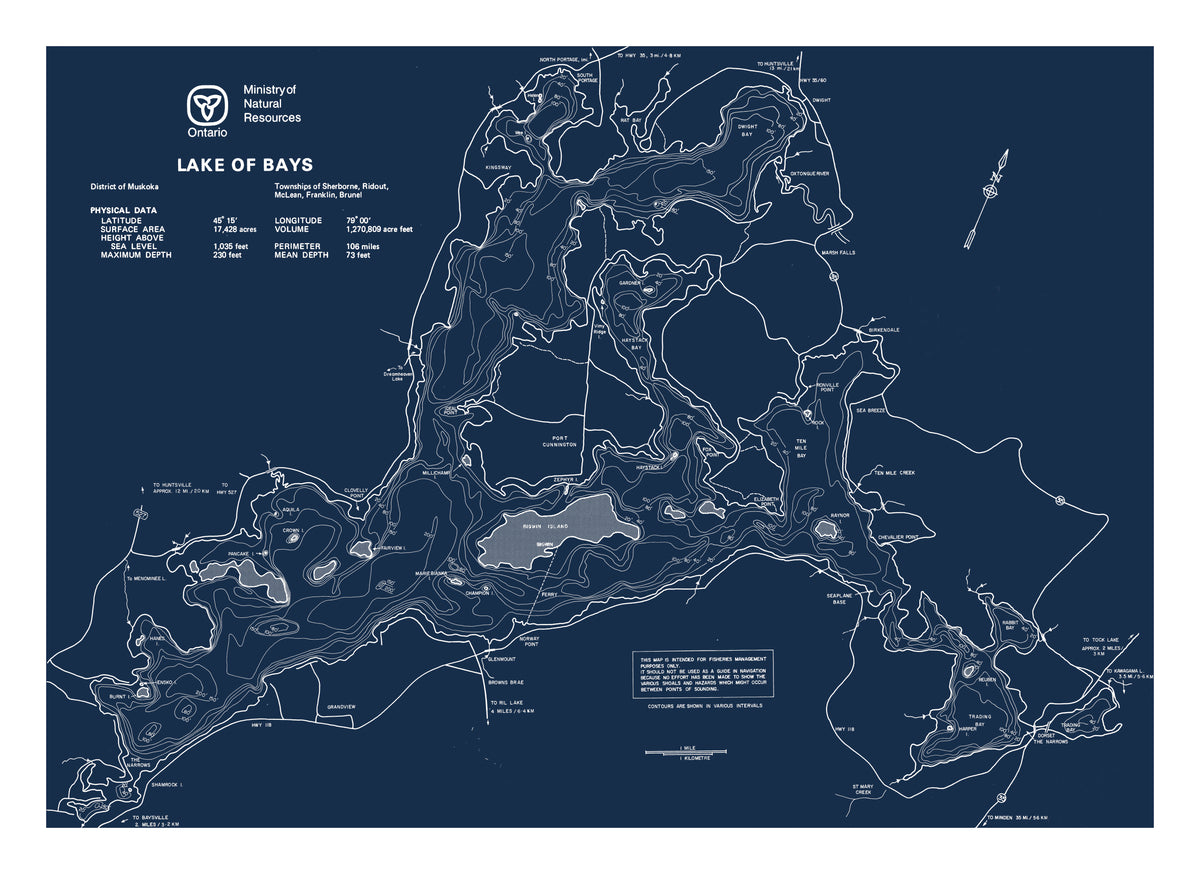 Lake of Bays Bathymetric Map – Grand Trunk Trading Company
